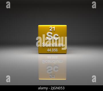 Cube with Scandium number 21 periodic table Stock Photo - Alamy