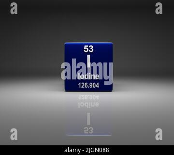 Cube with Iodine number 53 periodic table, 3d rendering Stock Photo - Alamy