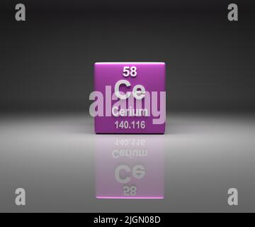 Cube with Cerium number 58 periodic table Stock Photo - Alamy