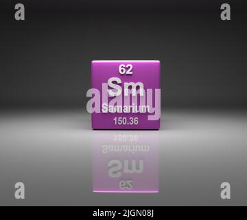 Samarium Sm, chemical element sign with number 62 in periodic table. 3D ...