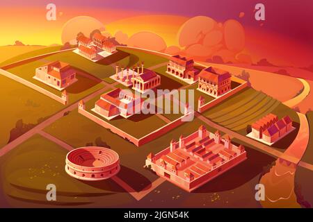 Ancient Rome city, isometric cartoon seasons cityscape Capitol ...