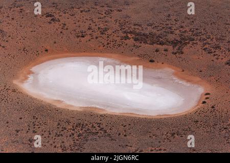 Dried lake basin. Aerial photograph of sand deposited on the bed of the ...