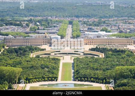 The Chateau de Versailles (Versailles Castle) seen from an helicopter ...