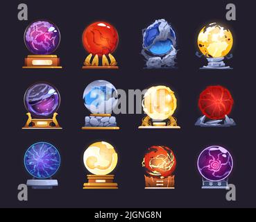 Magic orb ball game icon with fire glow effect. Crystal power sphere ...