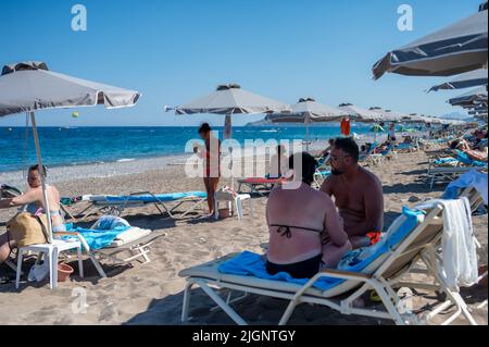 Faliraki Beach is a popular beach on Rhodes Island in Greece Stock ...