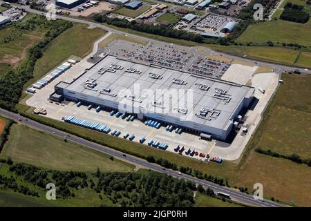 Aerial view of the Amazon UK Services MME1 warehouse in Darlington ...
