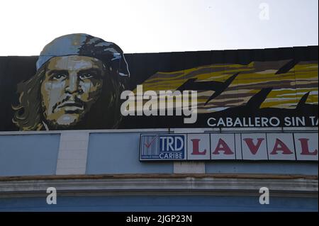 Scenic view of a Che Guevara banner on a Prado Avenue local store ...