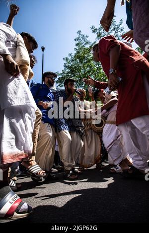 Indian Hindu devotees dance during the 127th Lord Jagannath Rath Yatra ...