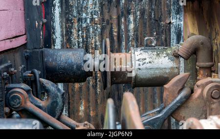 Close up of old train buffers Stock Photo - Alamy