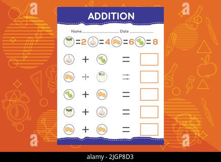 Addition with different vegetables for kids. An educational worksheet ...