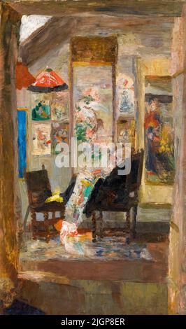 James Ensor, painting, Skeleton Painter in his Studio, oil on canvas ...