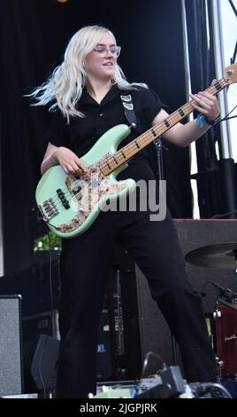 Bass guitarist Madeline Jarman is shown performing on stage during a ...