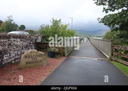 Welcome to Brodick stone sign. Arran Coastal Way. Isle of Arran. North ...