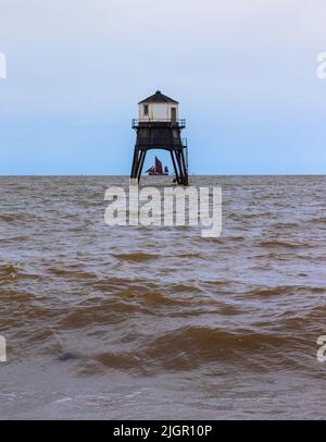 Restored cast iron lighthouse and sea wall, Hodbarrow Lighthouse ...