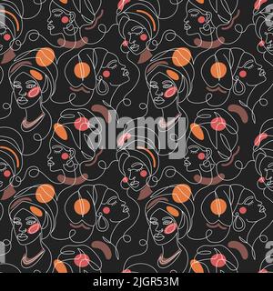 Black African Woman in line art style, continuous line drawing of Afro ...