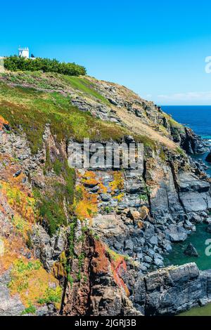 Aerial view of Lighthouse Lizard Peninsula Cornish Riviera Cornwall ...
