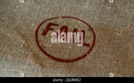 Fail stamp printed on linen sack. Failure, bankrupt and failed business ...