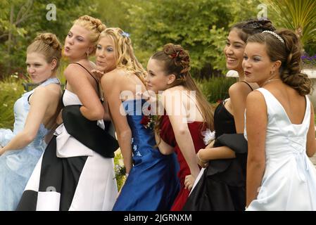 Wearing their formal prom gowns, a group of Southern California teen ...
