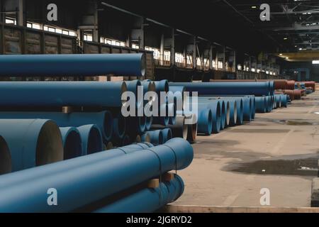 New cast iron pipes for pipeline construction in the factory Stock ...