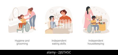Self-care and personal hygiene skills for kids isolated cartoon vector ...