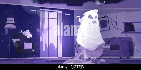 Cartoon spooky Halloween character personages. Vector ghost, grim ...
