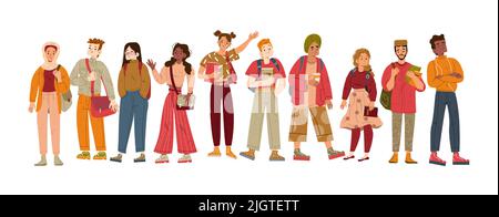 Group teen pupils. School boys and girls teens students with backpack ...