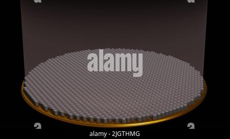 Meta-lens. Array of small lenses mounted on disk wafer. 3d render ...
