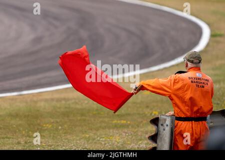 Red Flag Shown From Marshalls Thruxton Race Track Stock Photo - Alamy