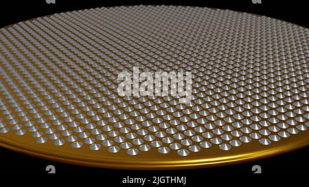 Meta-lens. Array of small lenses mounted on disk wafer. 3d render ...
