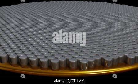 Meta-lens. Array of small lenses mounted on disk wafer. 3d render ...