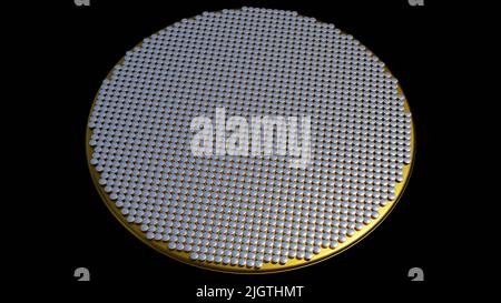 Meta-lens. Array of small lenses mounted on disk wafer. 3d render ...