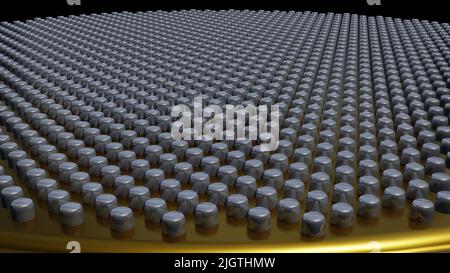 Meta-lens. Array of small lenses mounted on disk wafer. 3d render ...