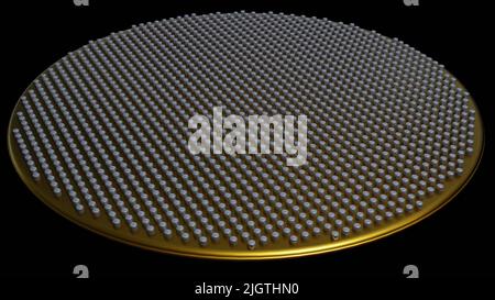 Meta-lens. Array of small lenses mounted on disk wafer. 3d render ...