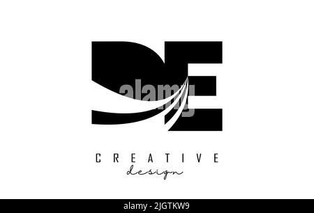 DE D E Creative Modern Black Letters Logo Design with Brush Swoosh ...