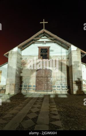 The Church of St. Ildefonso at night, built in the late 1800's in stone ...