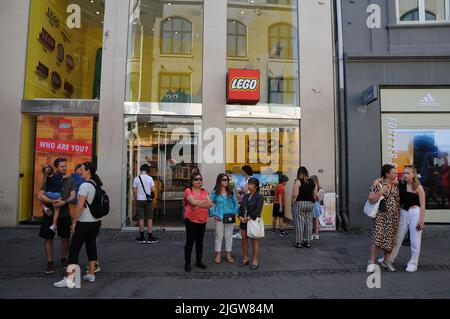 Copenhagen /Denmark/13 July 2022/Lego toys shoppers waiting at Lego ...