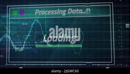 Image of processing data over grid on black background Stock Photo - Alamy
