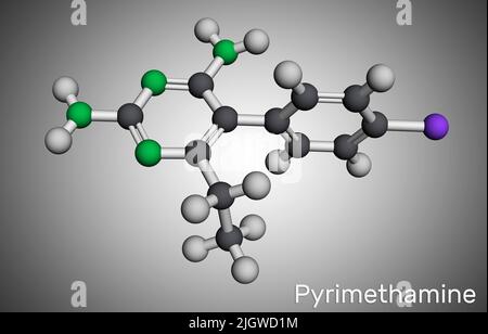 Pyrimethamine molecule. It is antiparasitic drug, used in the treatment ...