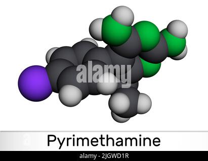 Pyrimethamine molecule. It is antiparasitic drug, used in the treatment ...