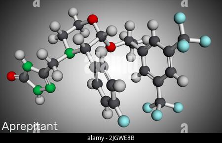 Aprepitant drug molecule. It is used to treat nausea and vomiting ...