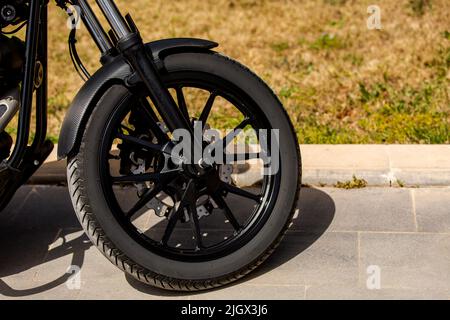 Retro motorcycle wheels and parts Stock Photo - Alamy