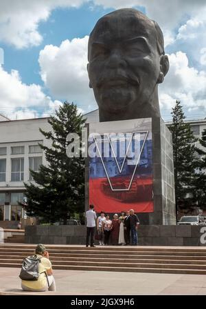 A sculpture of Vladimir Lenin's head in the central Square of the ...
