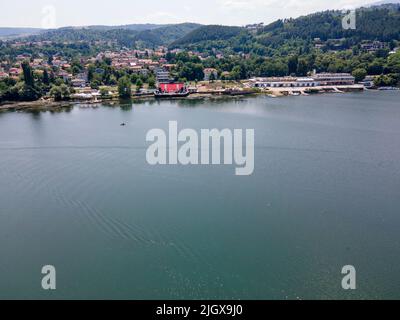 Aerial summer view of Pancharevo lake, Sofia city Region, Bulgaria ...