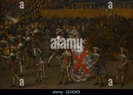 Spanish Inquisition. Auto-da-fe. Condemned in the scaffold wearing the ...