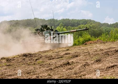 Polish modern battle tank PT-91 during military demonstrations. A ...