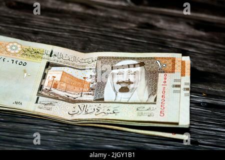 Saudi Arabia 10 SAR ten Saudi riyals cash money banknote with the photo ...