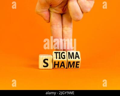 Stigma or shame symbol. Concept words Stigma or Shame on wooden cubes ...