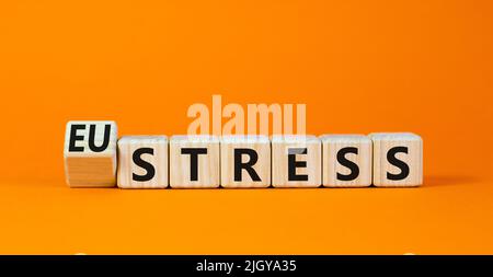 Eustress or distress symbol. Turned wooden cubes and changed the ...
