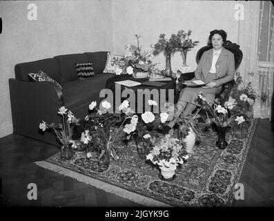 Asta Johansson in housing environment, Östhammar, Uppland 1958. Asta ...