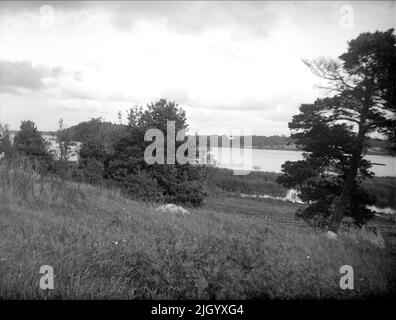 Landscape view at Fysingen, Hammarby parish, Uppland 1928. Landscape ...